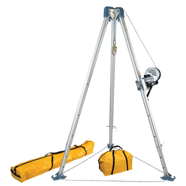 11' Confined Space Tripod System with 60' Stainless Steel Personnel Wi ...
