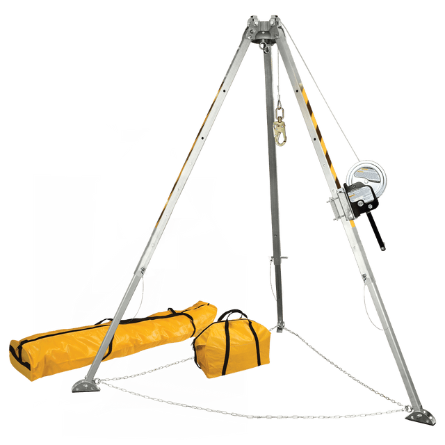 8' Confined Space Tripod System with 60' Galvanized Steel Personnel Wi ...