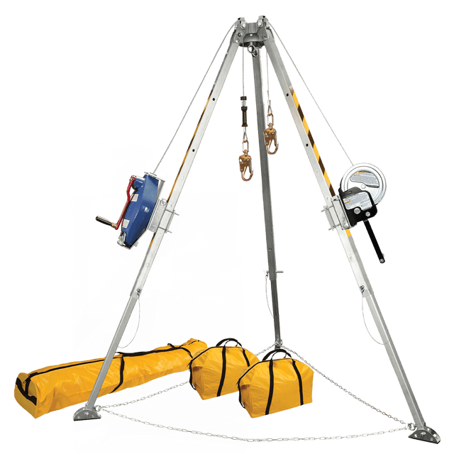 8' Confined Space Tripod System with 60' Galvanized Steel SRL-R and Pe ...