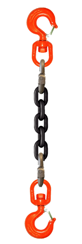 Single-leg chain assembly with swivel rigging/latch hooks on each end ...