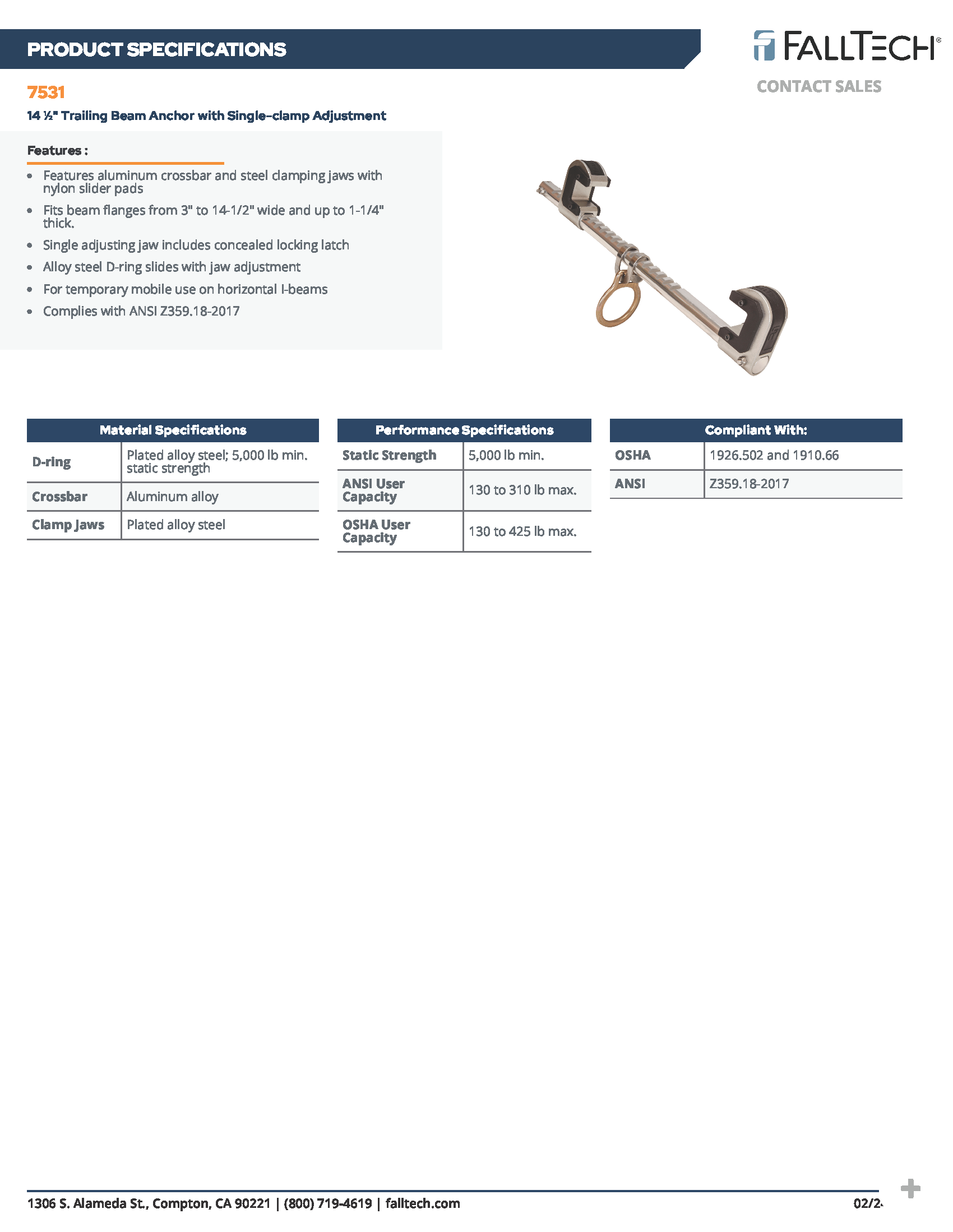 13" Trailing Beam Clamp Anchor (PN 7531) — Maskell Rigging & Equipment Inc.