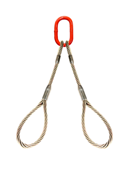 Two leg wire rope bridle with oblong master link on top and standard e ...