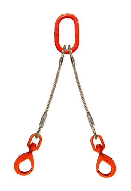 Two leg wire rope bridle with oblong master link on top and swivel sel ...