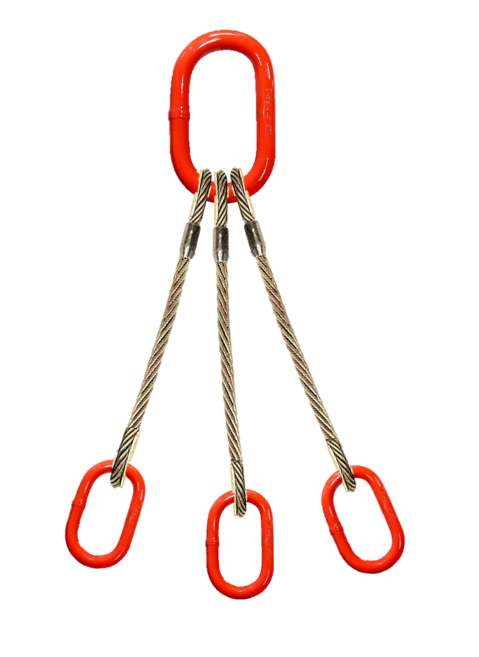 Three leg wire rope bridle with oblong master links on top and bottom ...