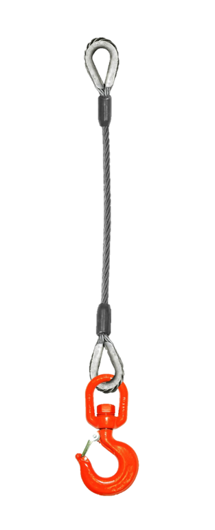 Single leg wire rope bridle with thimble eye on top and swivel rigging ...